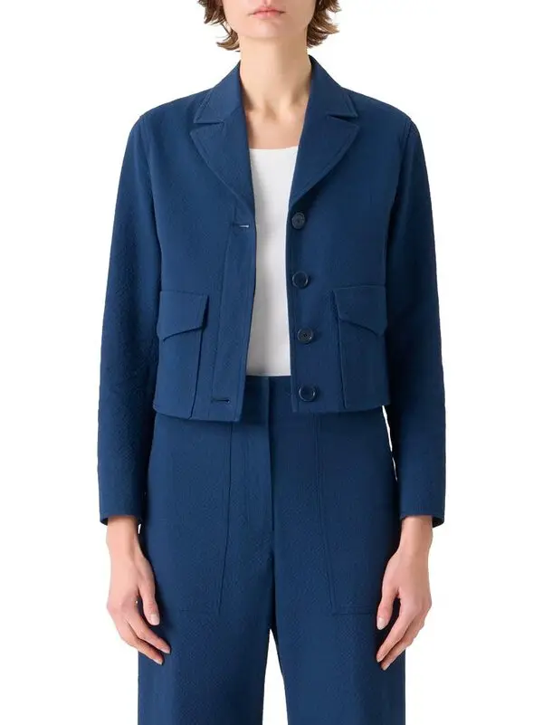 Akris Straight Fit Cotton Stretch Seersucker Jacket - Dark Blue