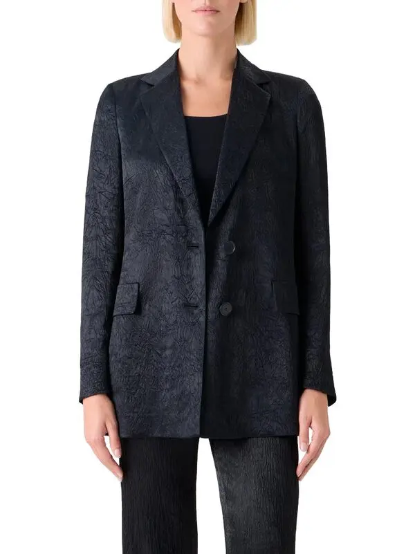 Akris Relaxed Fit Crinkled Satin Jacket - Black