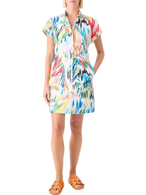 Akris Scribble Print Stretch Denim Minidress - Cream-multi