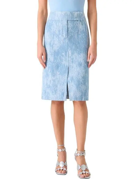 Akris Denim Jacquard Pencil Skirt - Sky Blue Denim