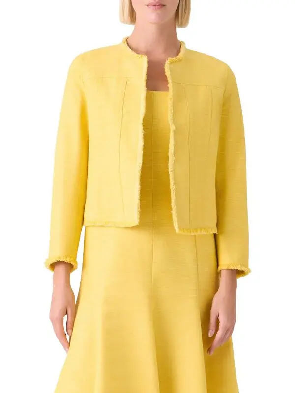 Akris Crop Silk & Cotton Shantung Jacket - Lemon Zing