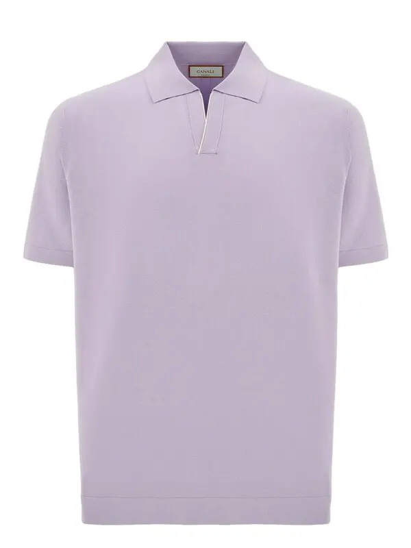 Canali Lilac Cotton And Silk Polo Shirt With Contrasting Piping - Purple