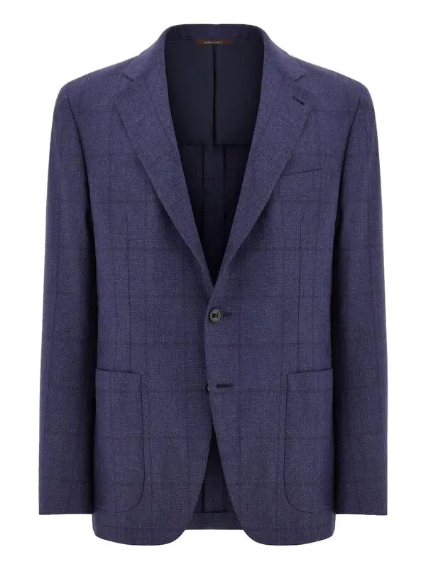 Canali Silk And Cashmere Modern-fit Overcheck Jacket - Blue