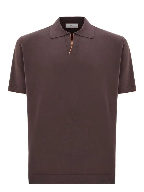 Canali Cotton And Silk Polo Shirt With Contrasting Piping - Brown