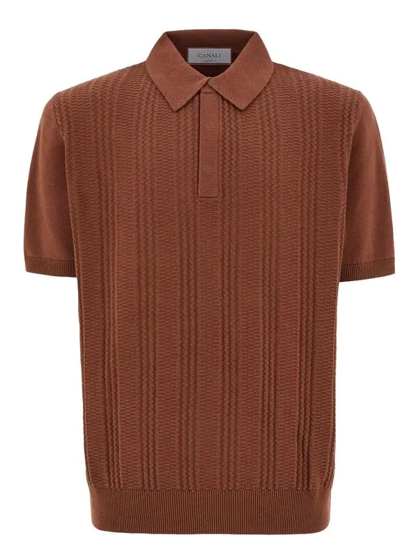 Canali Cotton And Modal Polo Shirt With Vertical Workmanship - Brown