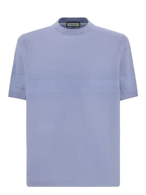 Canali Air Force Blue Cotton Short-sleeved T-shirt With Contrasting Detail - Light Blue