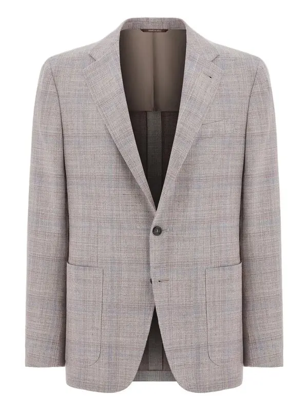 Canali Wool, Silk, And Linen Modern-fit Overcheck Jacket - Beige