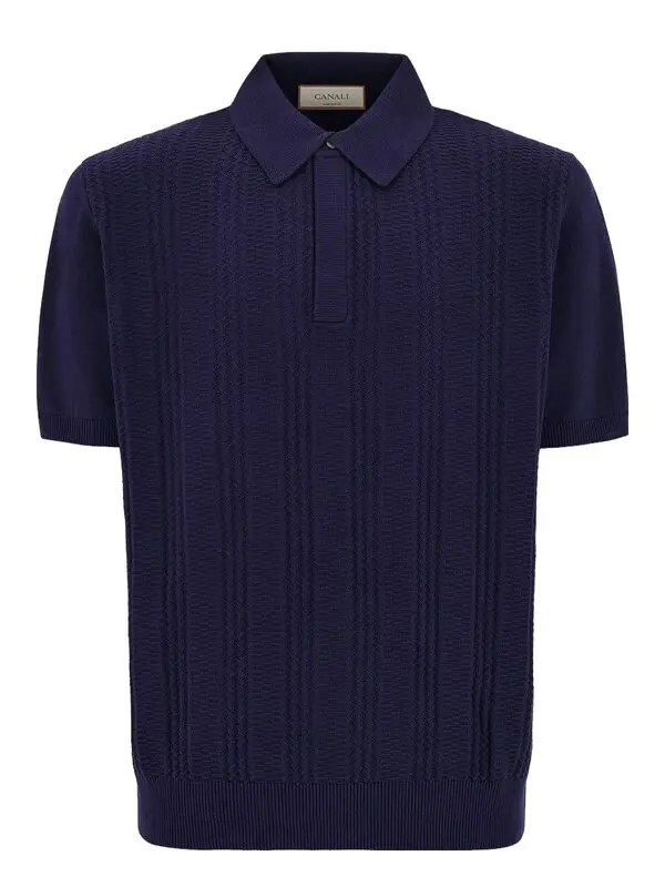 Canali Cotton And Modal Polo Shirt With Vertical Workmanship - Blue