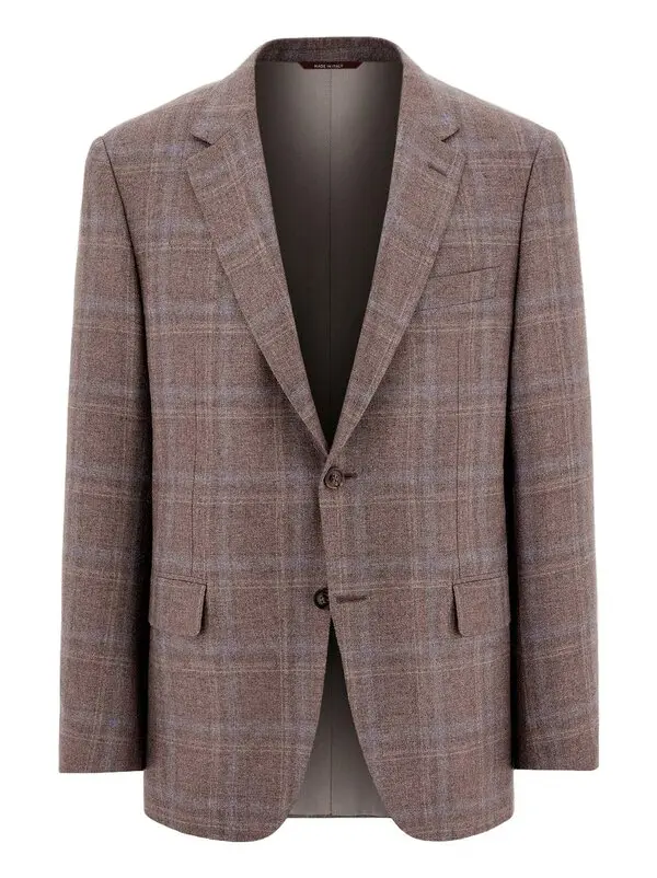 Canali Walnut And Lilac Silk And Cashmere Regular-fit Overcheck Jacket - Brown