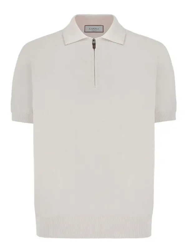 Canali Giza Cotton Polo Shirt With Zipper And Contrasting Piping - White