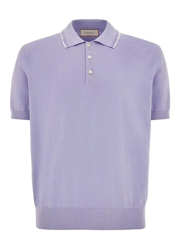 Canali Lilac Polo Shirt In Garment-dyed Giza Cotton With Contrasting Piping - Purple