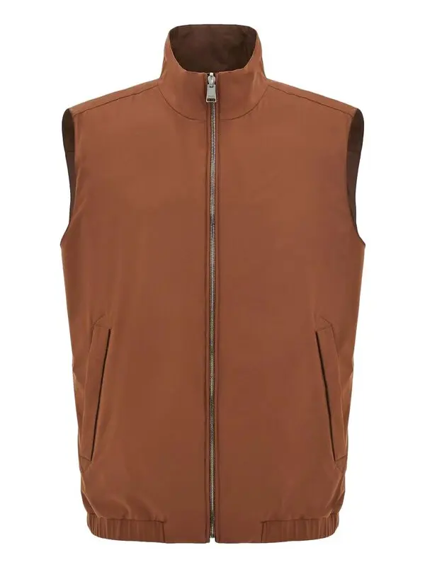 Canali Nuvola Burnt Reversible Vest In Technical Fabric With Membrane - Brown