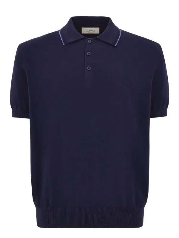 Canali Garment-dyed Giza Cotton Polo Shirt With Contrasting Piping - Blue