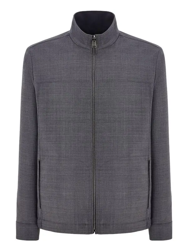 Canali Slate Gray Wool And Technical Fabric Reversible Jacket - Grey
