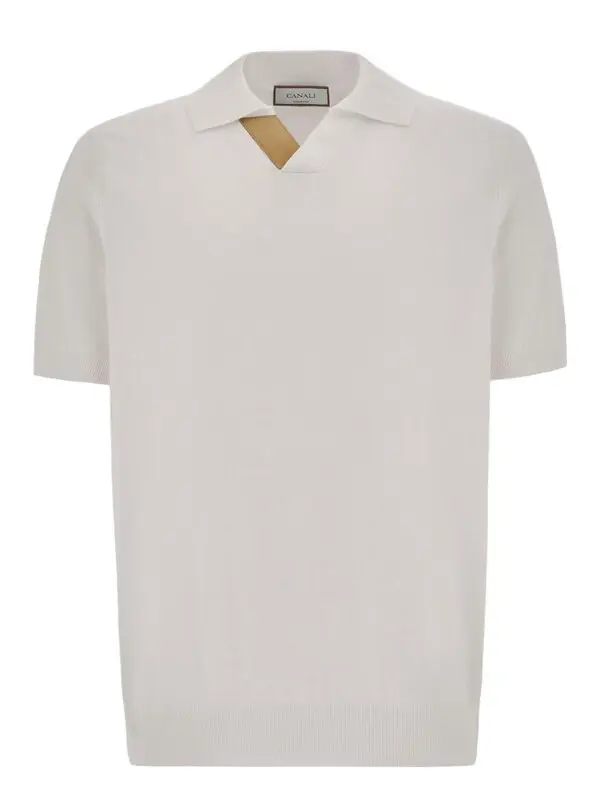 Canali Cotton Modal Polo Shirt With Leather Details - White
