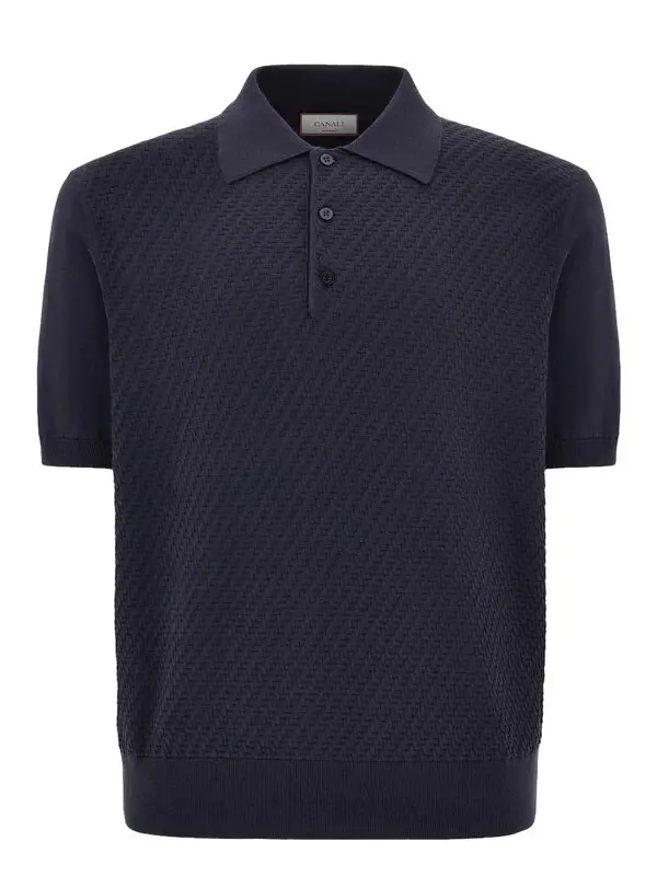 Canali Cotton And Silk Regular-fit Polo Shirt With Microstructure - Blue