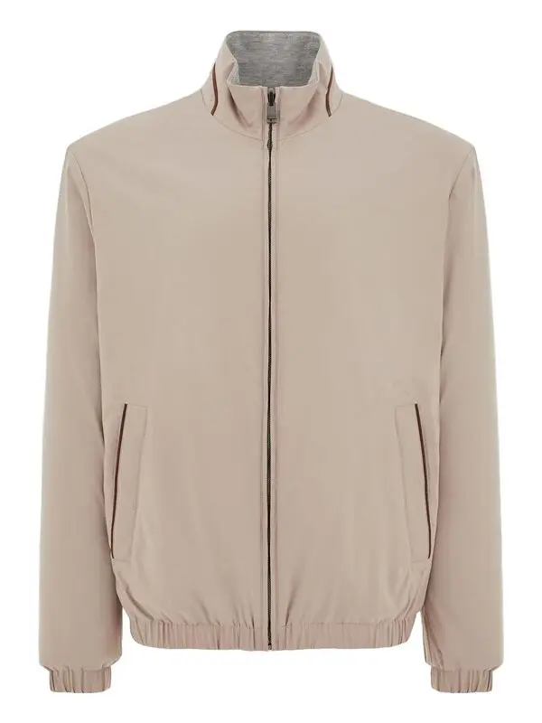 Canali Nuvola Dune Reversible Blouson Jacket In Technical Fabric And Jersey - Beige