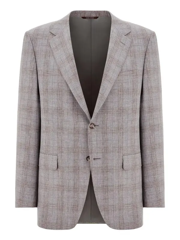 Canali Wool And Cashmere Jacket With Overcheck Motif - Grey