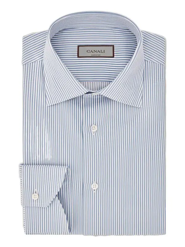 Canali Impeccabile White And Green Striped Cotton Regular-fit Shirt - Brown