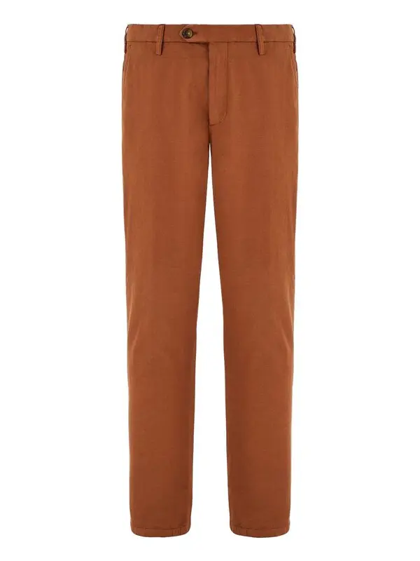 Canali Terracotta Regular Fit Chino Pants In Cotton And Silk Gabardine - Brown