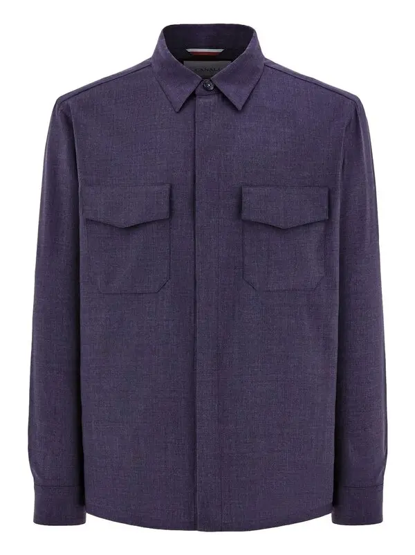 Canali Relaxed Fit Pure Wool Overshirt - Blue