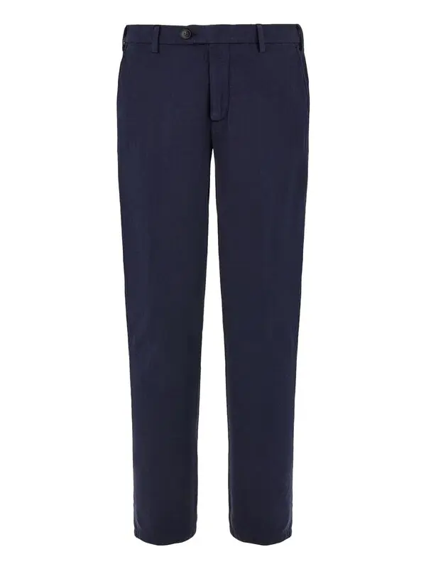 Canali Navy Regular Fit Chino Pants In Cotton And Silk Gabardine - Blue