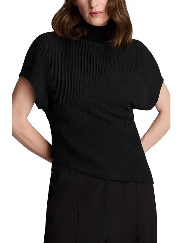 KENNETH COLE Asymmetric Mock Neck Rib Knit Top - Black