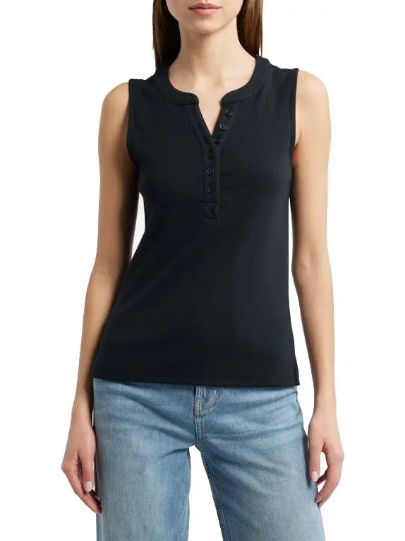 Rails Mayla Rib Henley Tank - Black