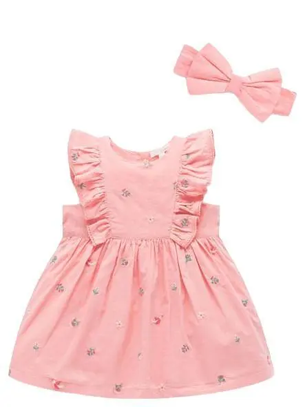 PUREBABY Broderie Dress & Headband Set - Swallow Broderie