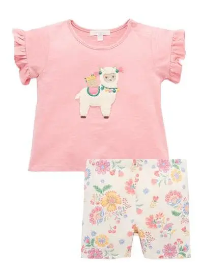 PUREBABY Ruffle Tee And Bike Short Set - Papaya