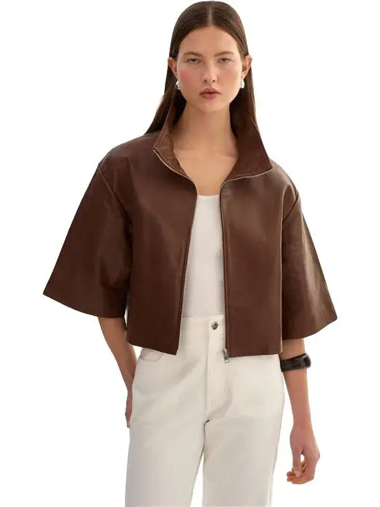 LAMARQUE Elin Leather Jacket - Mid Brown