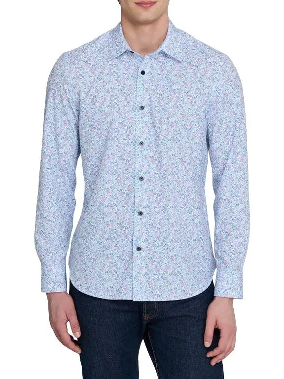 CON.STRUCT Slim Fit Budding Floral Performance Long Sleeve Shirt - Blue Purple