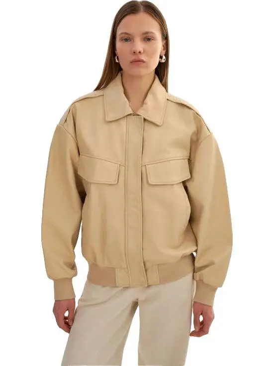 LAMARQUE Trevanna Leather Bomber Jacket - Blond