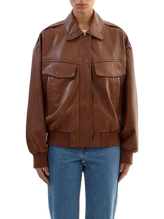 LAMARQUE Trevanna Leather Bomber Jacket - Cognac