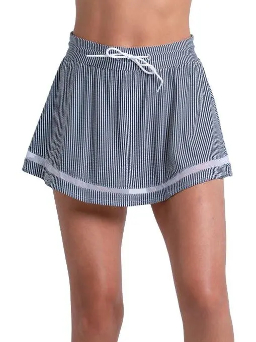 Lucky In Love High Waist Seersucker Skirt - Navy
