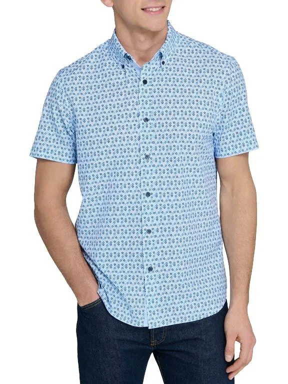 CON.STRUCT Slim Fit Circle Geo Performance Short Sleeve Shirt - Light Blue/navy