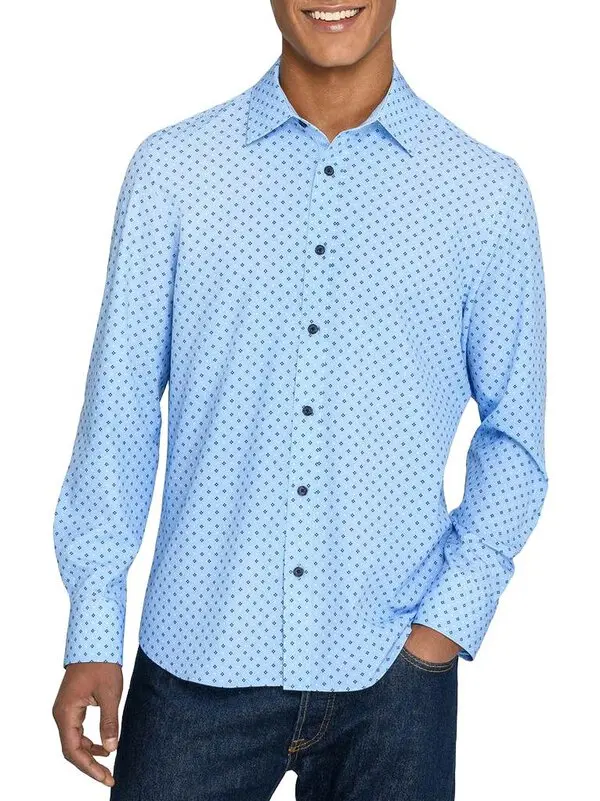 CON.STRUCT Slim Fit Diamond Dot Performance Long Sleeve Shirt - Light Blue/navy