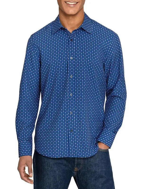 CON.STRUCT Slim Fit Diamond Dot Performance Long Sleeve Shirt - Navy/purple