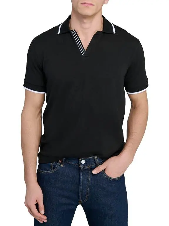 CON.STRUCT Slim Fit Solid Johnny Collar Short Sleeve Polo - Black