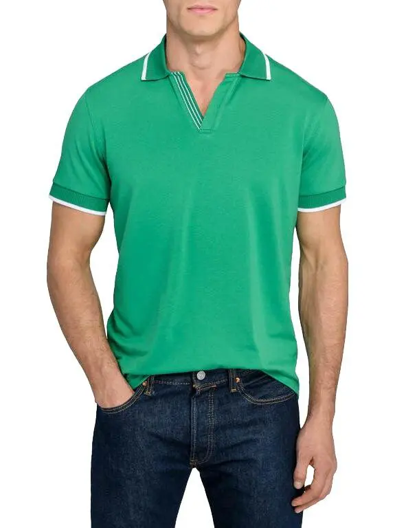 CON.STRUCT Slim Fit Solid Johnny Collar Short Sleeve Polo - Green