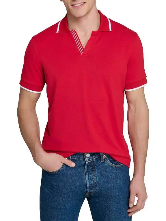 CON.STRUCT Slim Fit Solid Johnny Collar Short Sleeve Polo - Red