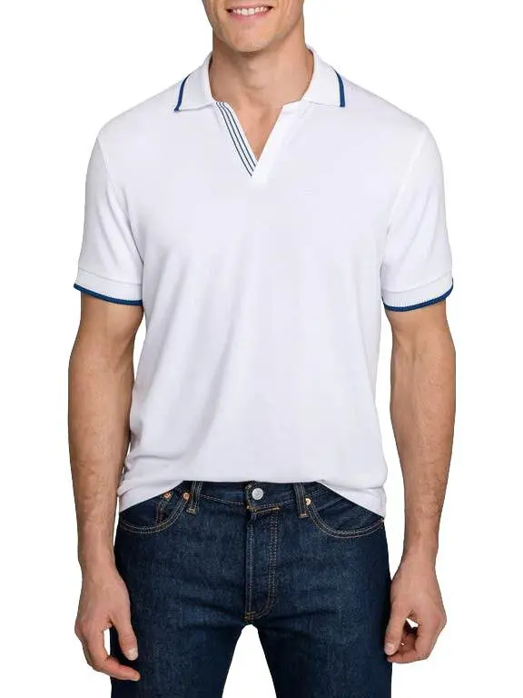 CON.STRUCT Slim Fit Solid Johnny Collar Short Sleeve Polo - White