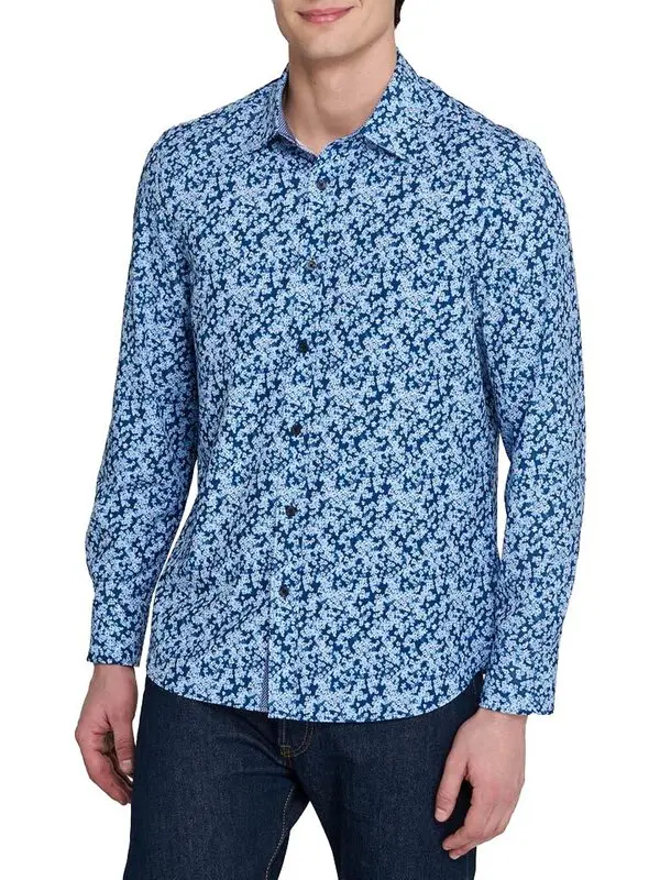 CON.STRUCT Slim Fit Floral Cluster Performance Long Sleeve Shirt - Navy/blue