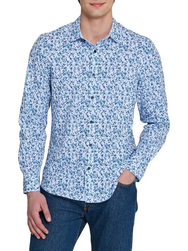 CON.STRUCT Slim Fit Floral Cluster Performance Long Sleeve Shirt - White/blue