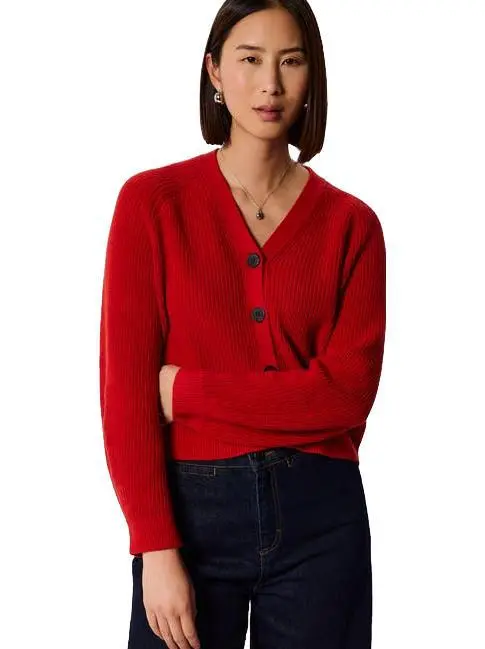 Whistles Cotton V-neck Cardigan - Red
