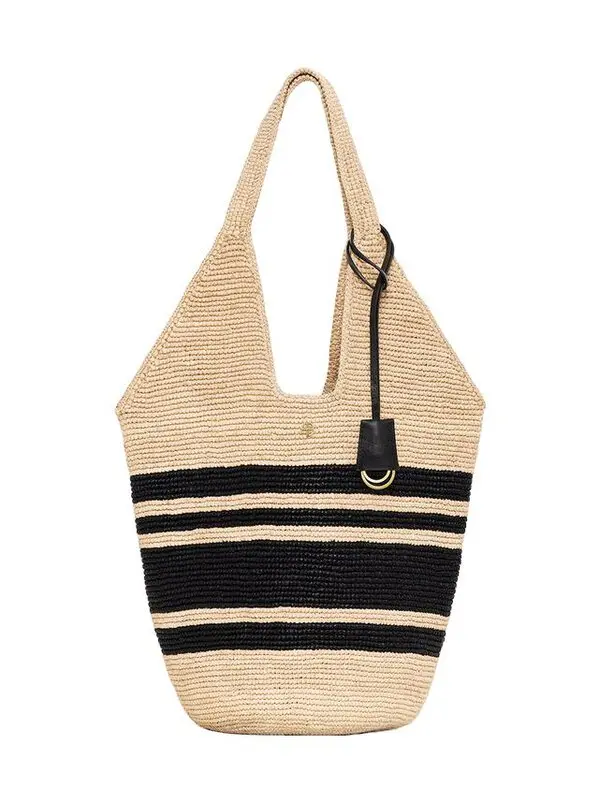 ANINE BING Leah Logo Hobo Bag - Black And Natural Stripe