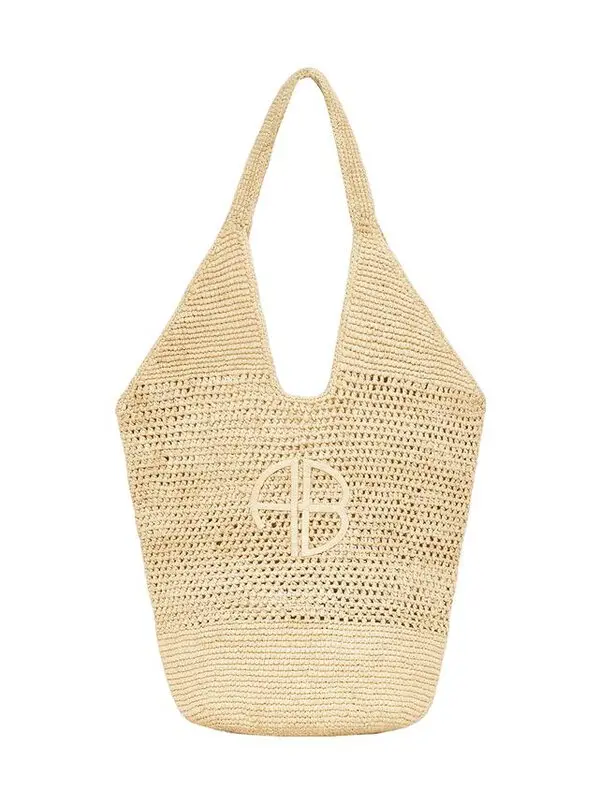 ANINE BING Leah Logo Hobo Bag - Natural Raffia