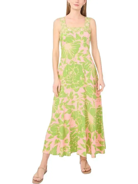 Vince Camuto Floral Smock Back Maxi Dress - Shell Pink