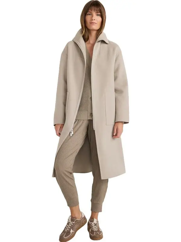 HAVEN WELL WITHIN Wool Blend Funnel Neck Coat - Light Ash