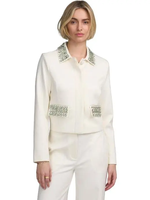ELLE COLLECTION Embellished Boxy Jacket - Ivory